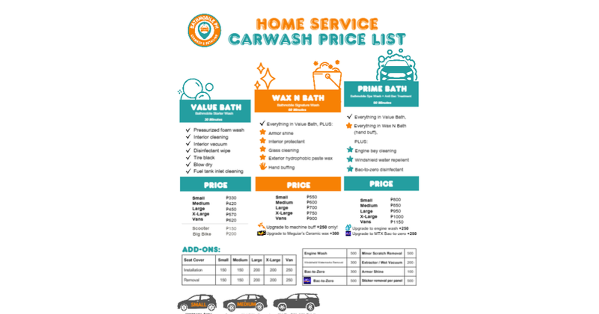 Home Service Car Wash Menu